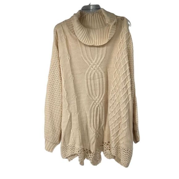 Denim 24/7 | Sweaters | Denim247 Cream Cowl Button Neck Crochet Detail ...